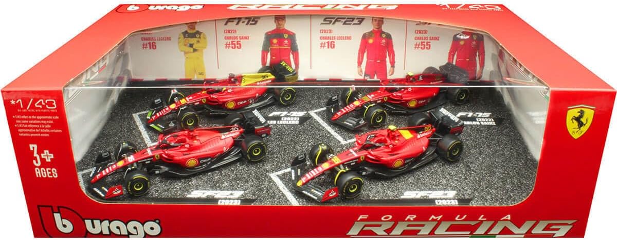 Bburago F1 Ferrari F1 Team 4PK Charles Leclerc and Carlos Sainz Highli ...