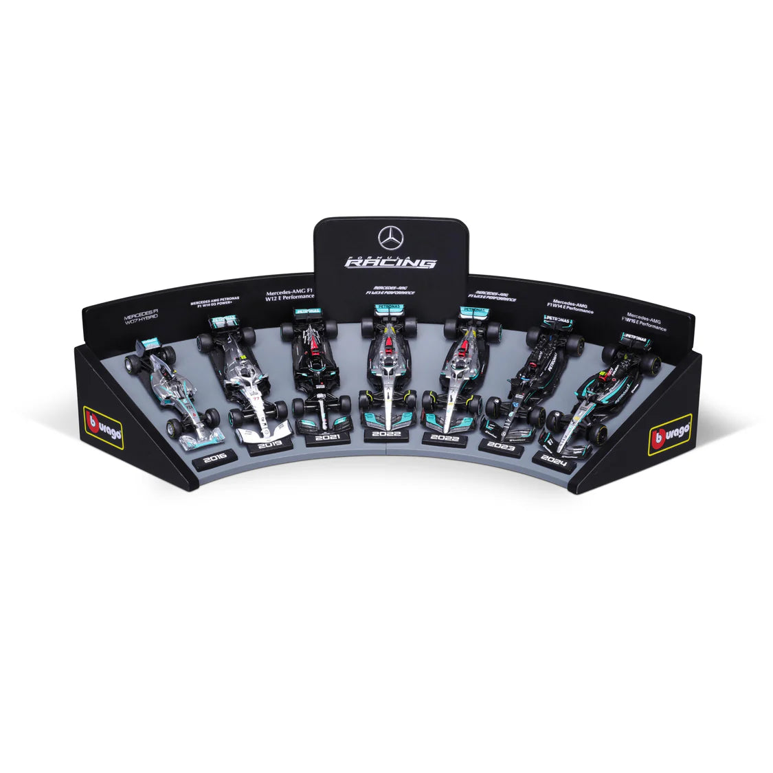 Bburago F1 Mercedes F1 Team AMG Deluxe Gift Set With Display Stand (7 ...