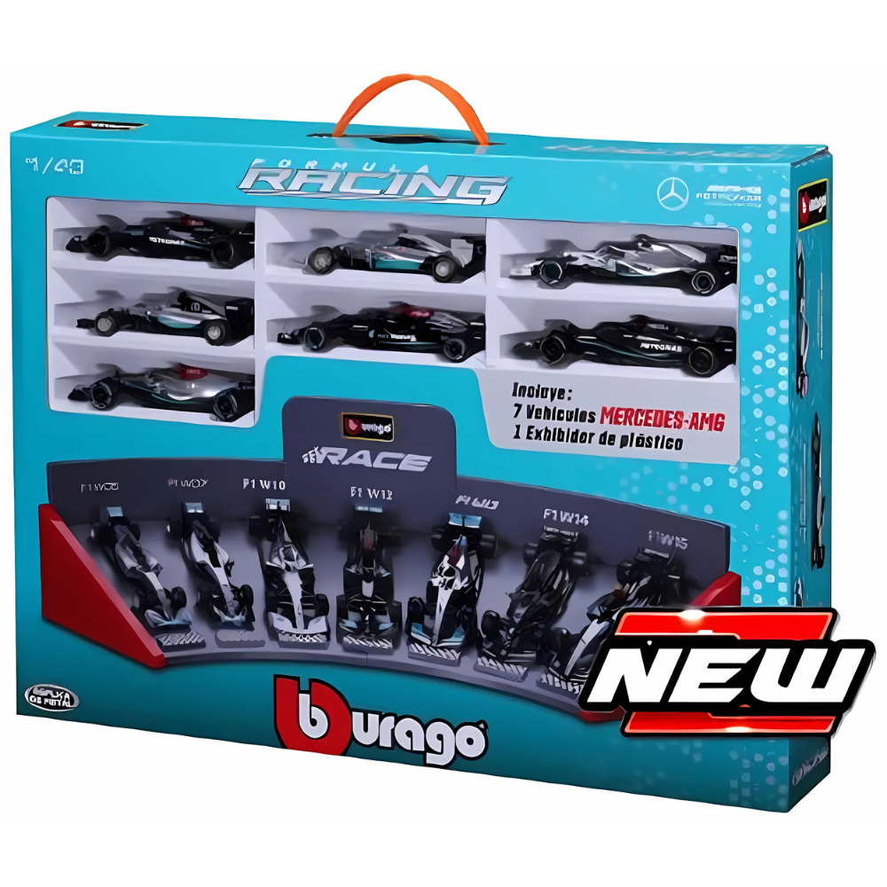 Bburago F1 Mercedes F1 Team AMG Deluxe Gift Set With Display Stand (7 ...