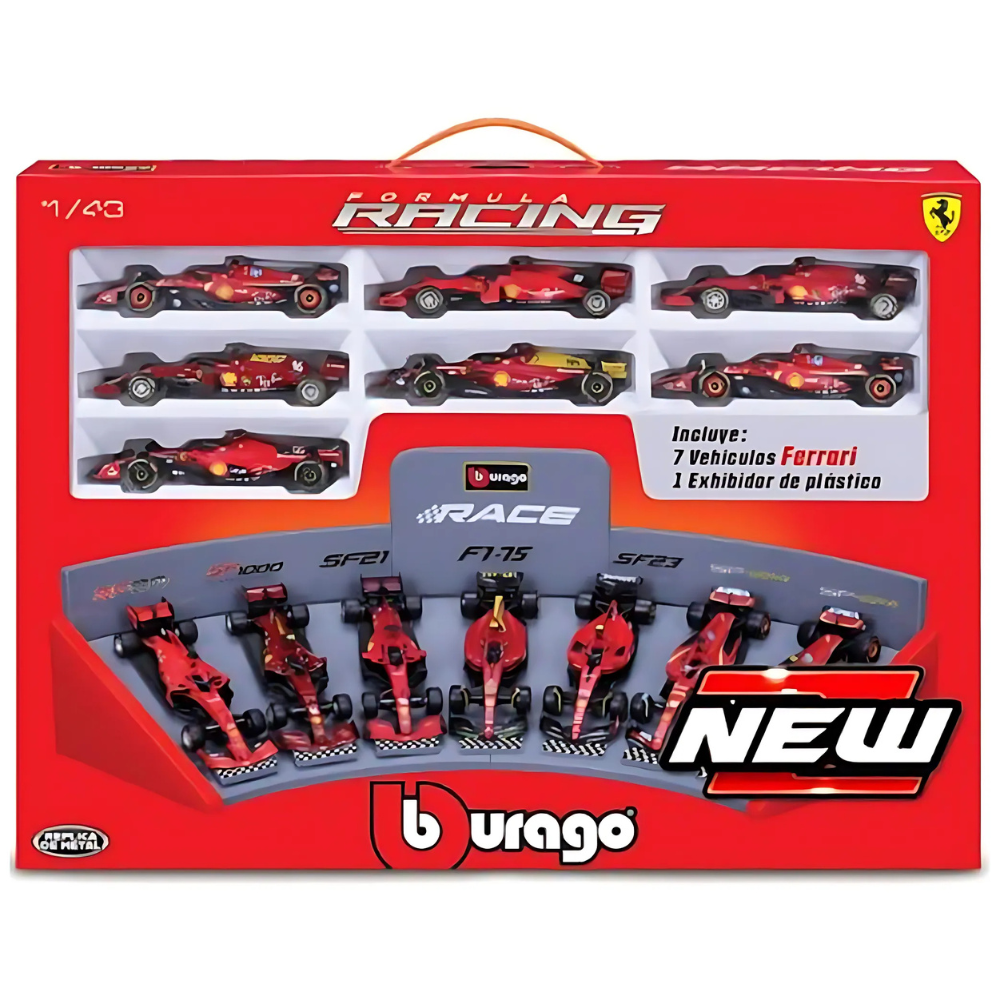 Bburago F1 Ferrari F1 Team Deluxe Gift Set With Display Stand (7-Car S ...
